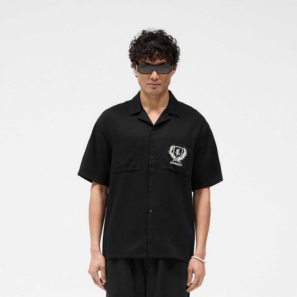 Jet Black Crest Short Sleeve Shirt | Mens Shirts | REPRESENT