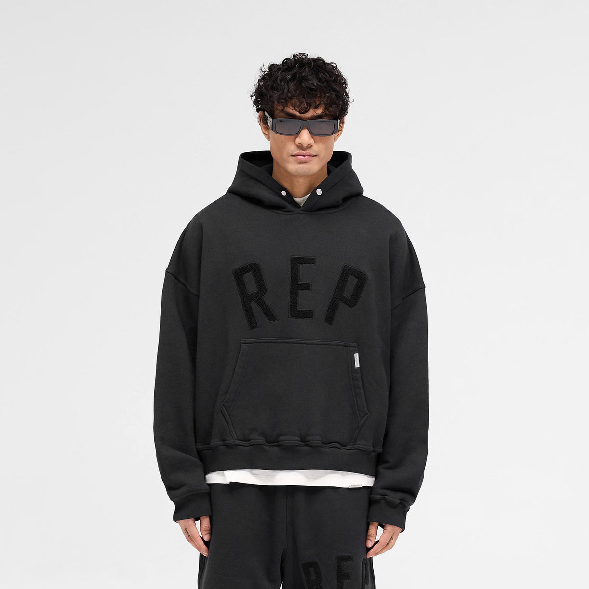 Rep Applique Hoodie - Off Black | REPRESENT