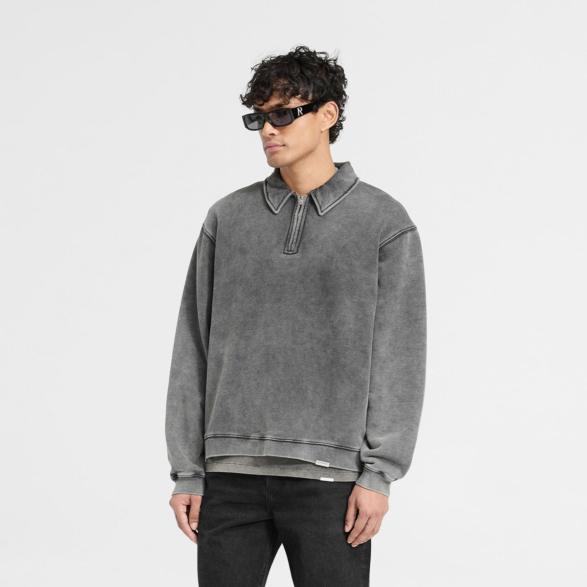 Initial Boxy Oversized Quarter Zip | Vintage Grey | REPRESENT