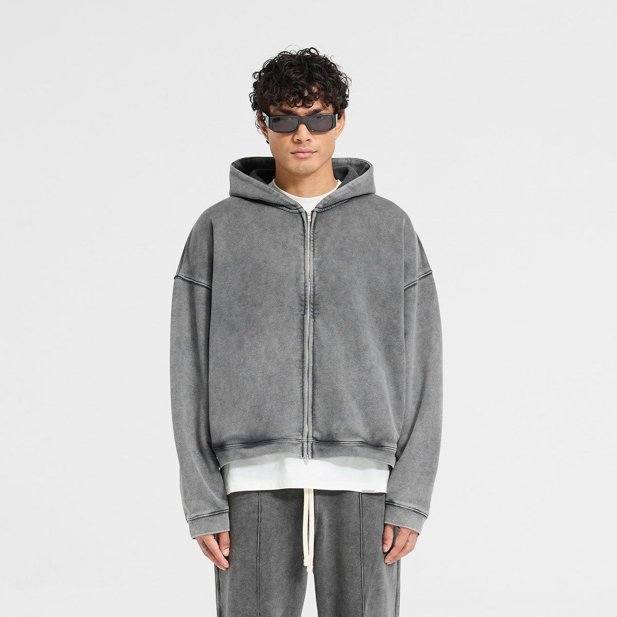 Initial Boxy Oversized Zip Through Hoodie | Vintage Grey | REPRESENT