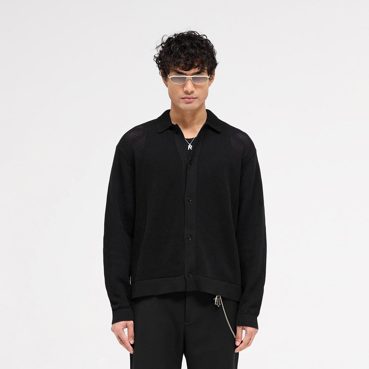 Long Sleeve Mesh Knit Shirt | Jet Black | REPRESENT