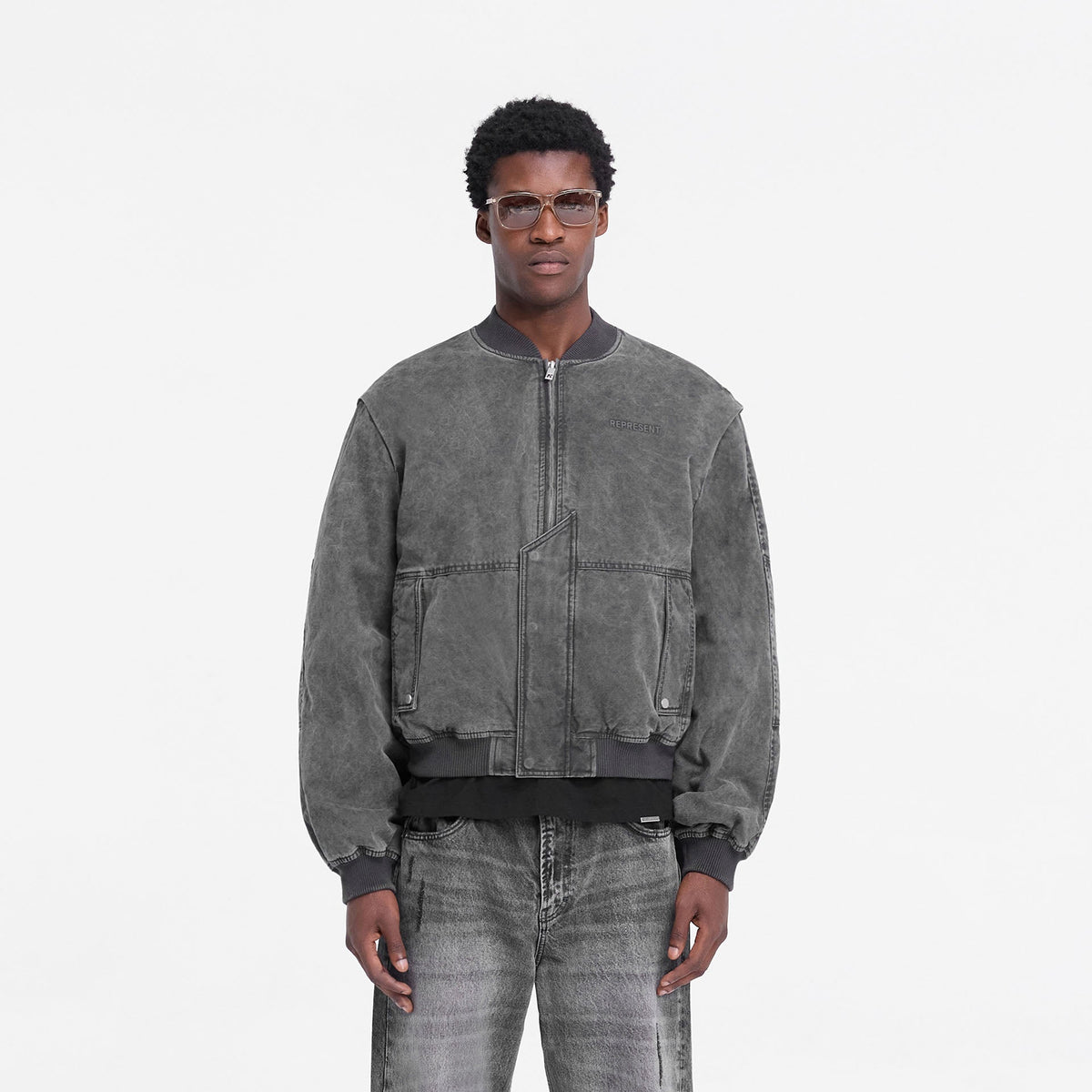 Stained Black Bomber Jacket | REPRESENT