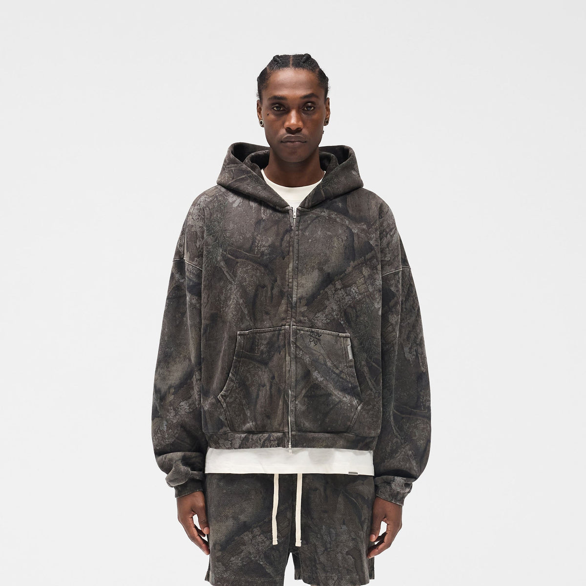 Overdyed Black Boxy Zip Up Hoodie | Realtree® | REPRESENT