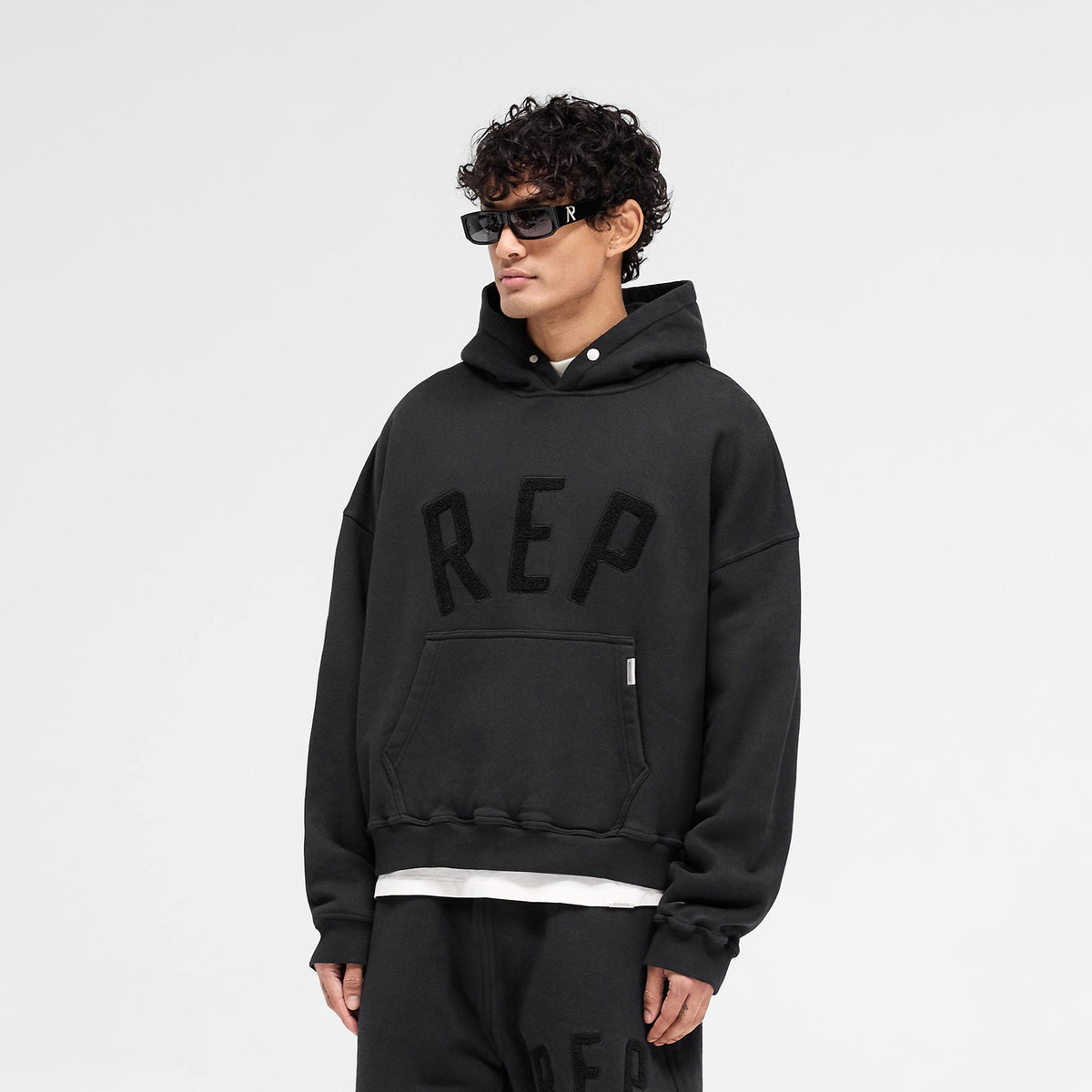 Rep Applique Hoodie - Off Black | REPRESENT