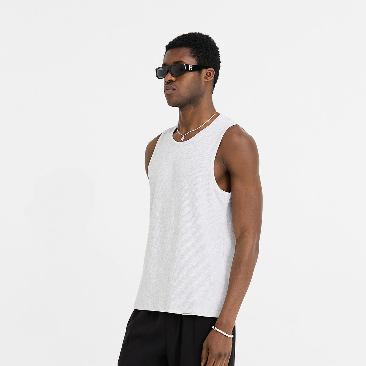 Initial Rib Vest - Ice Grey Marl | REPRESENT