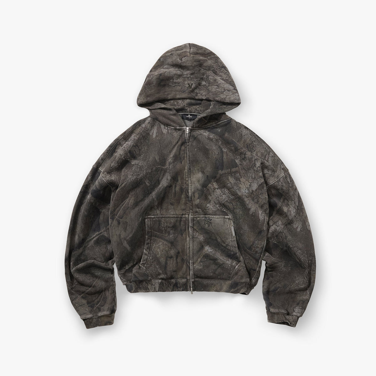 Overdyed Black Boxy Zip Up Hoodie | Realtree® | REPRESENT
